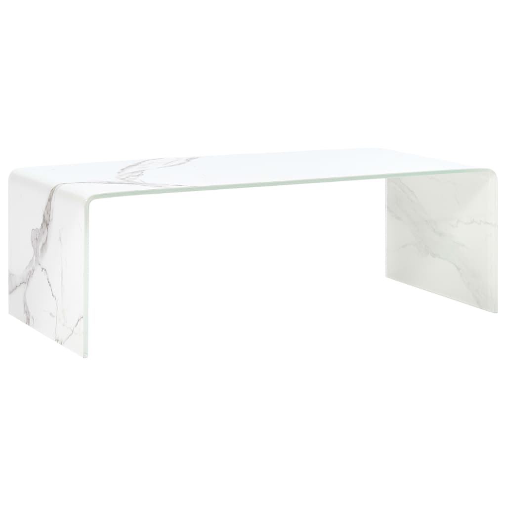vidaXL Klubska mizica bel marmor 98x45x31 cm kaljeno steklo