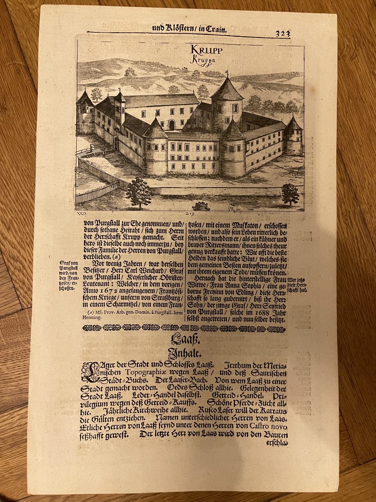 Grad Krupa, Valvasorjev bakrorez 1689