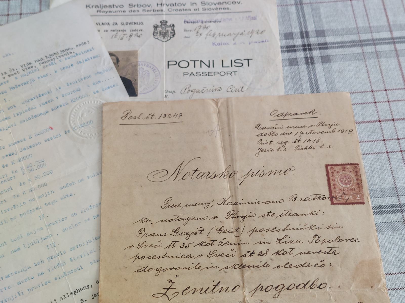 STARI DOKUMENTI,KRALJEVINA SHS,POTNI LIST,ŽENITNA PONUDBA,KAMNIK,PTUJ