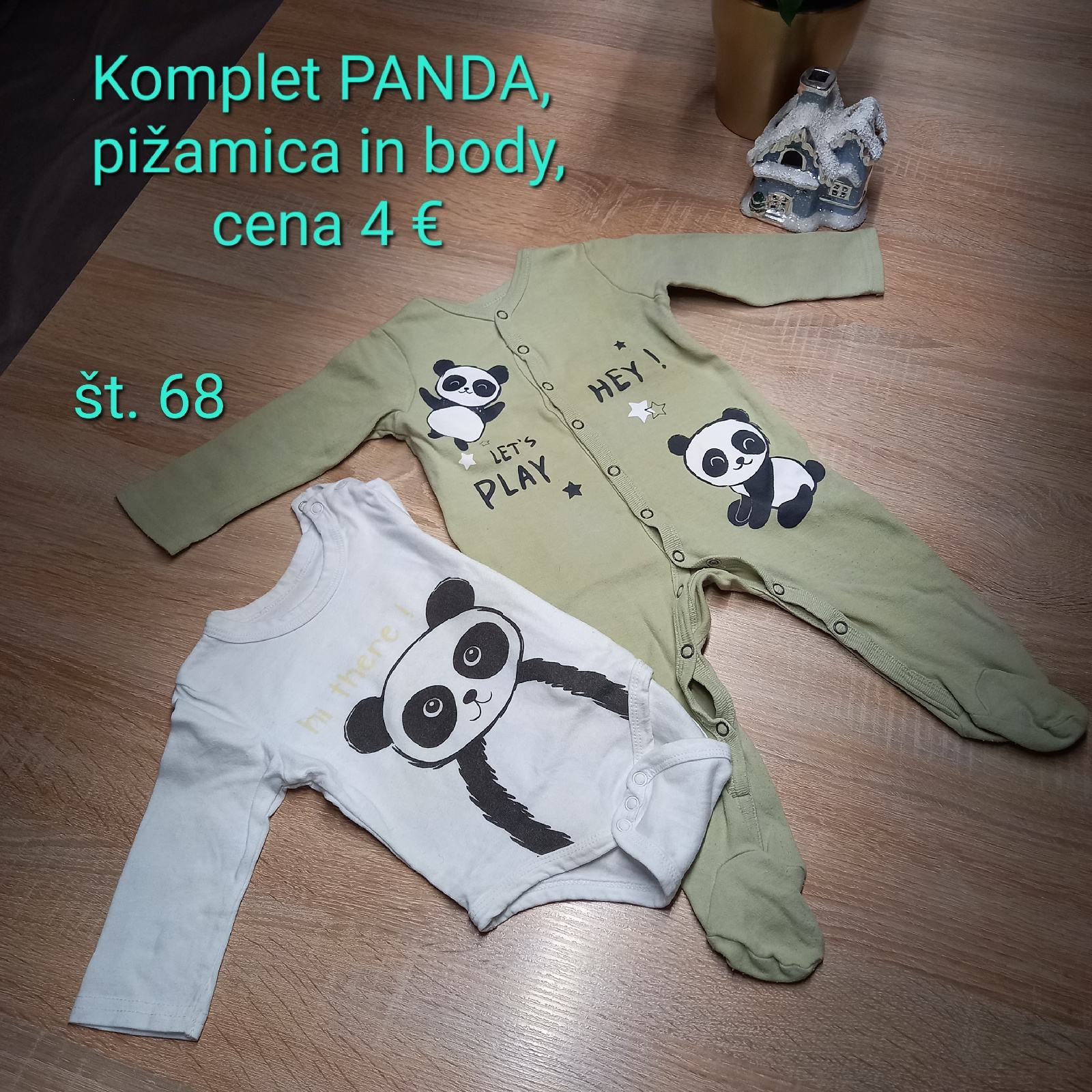 komplet PANDA, pižamica, pižama, spalni pajac, bodi, št. 68