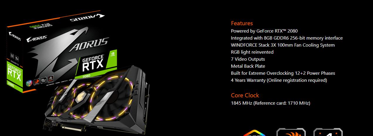 Nvidia RTX 2080 8GB Gigabyte Aorus RGB