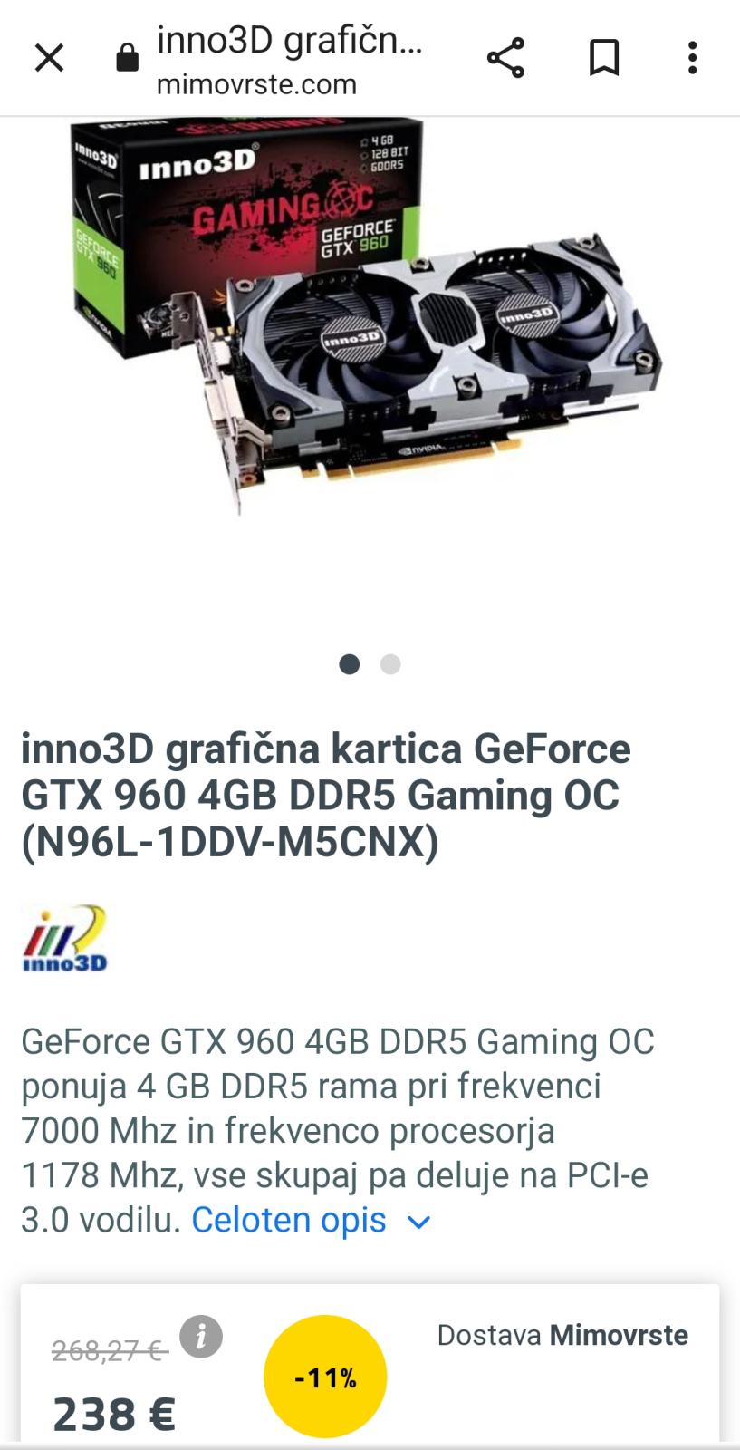 INNO 3D GTX960 GDDR5-4GB
