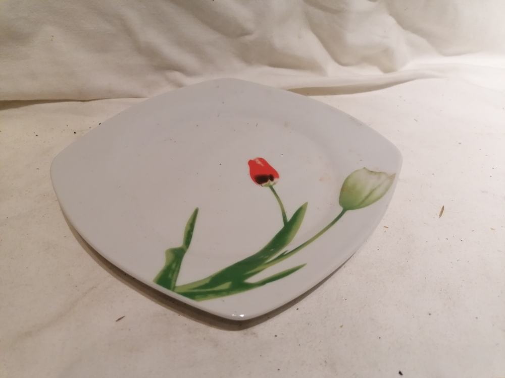 KROŽNIK plitvi 18 cm kvadrat RDEČI TULIPAN