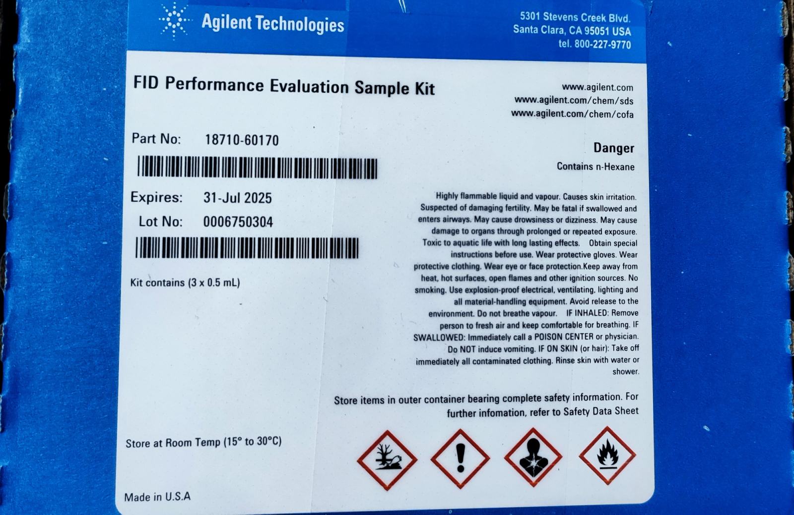 agilent fid performance evaluation sample kit 18710-60170
