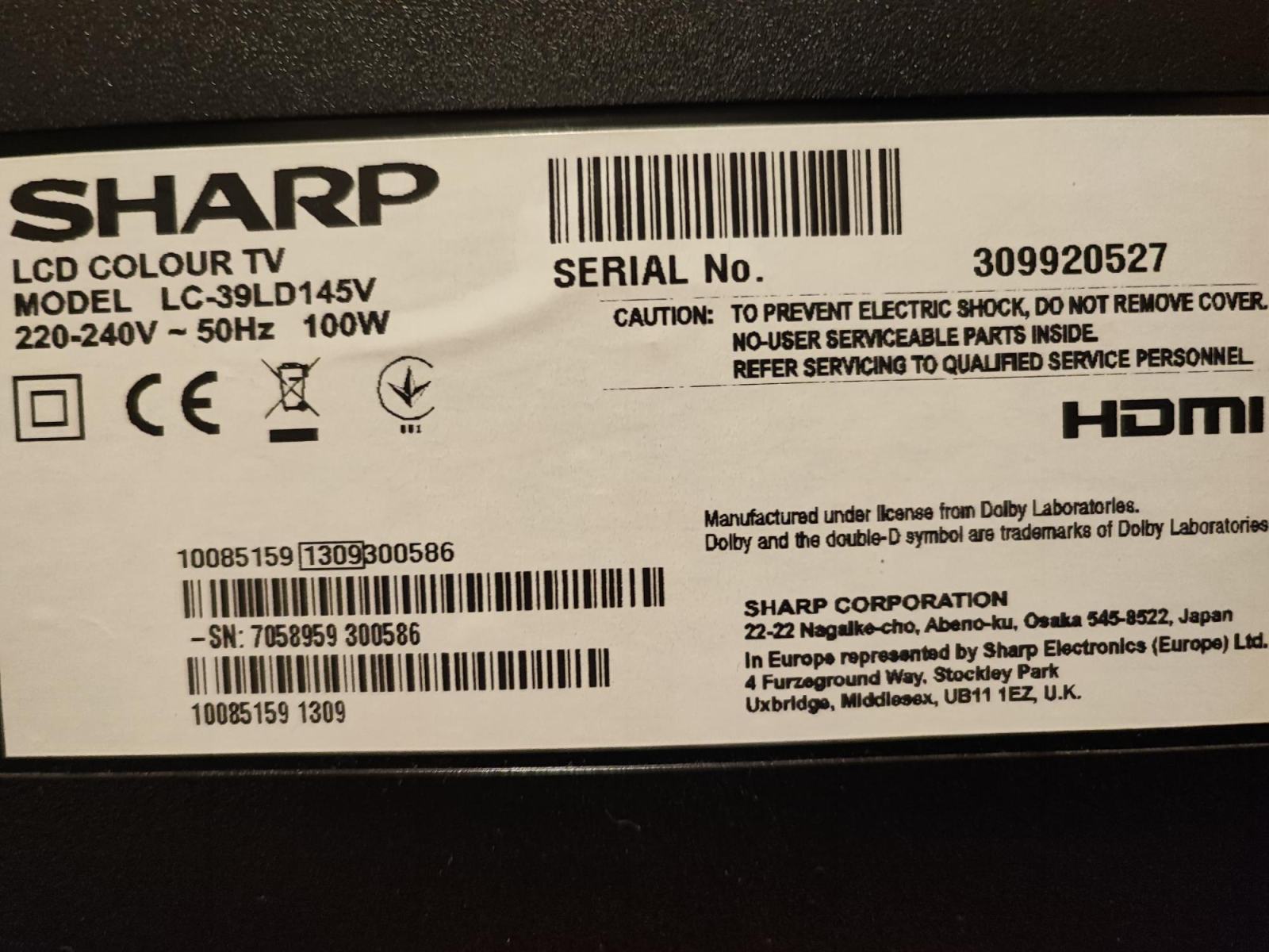 SHARP COLOR TV LC-39LD145V