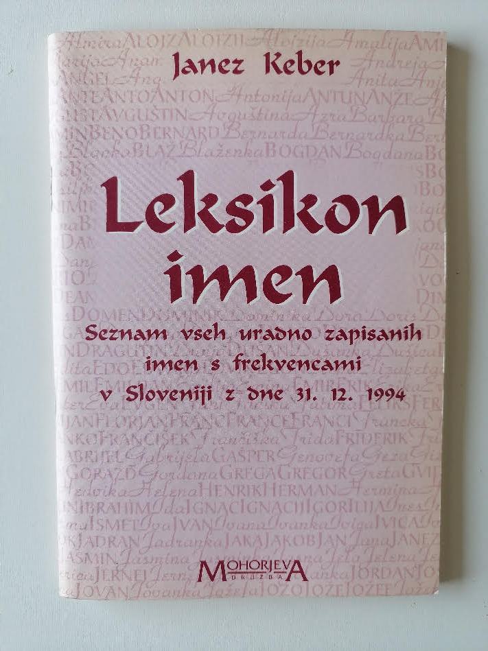 JANEZ KEBER, LEKSIKON IMEN, SEZNAM VSEH URADNO ZAPISANIH IMEN S FREKVE