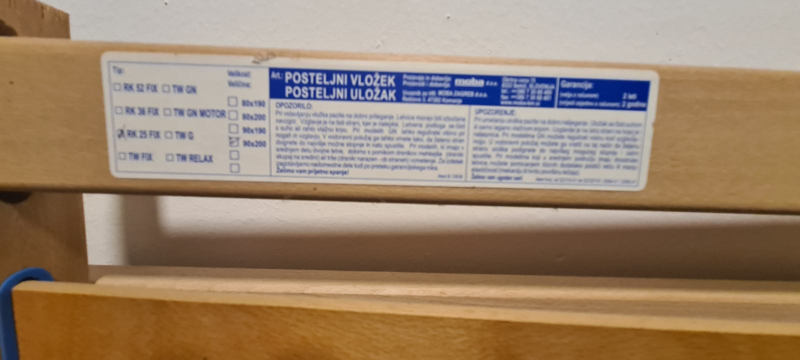 MOBA 90 x 190 cm letveno dno / posteljni vložek (RK 25 FIX)