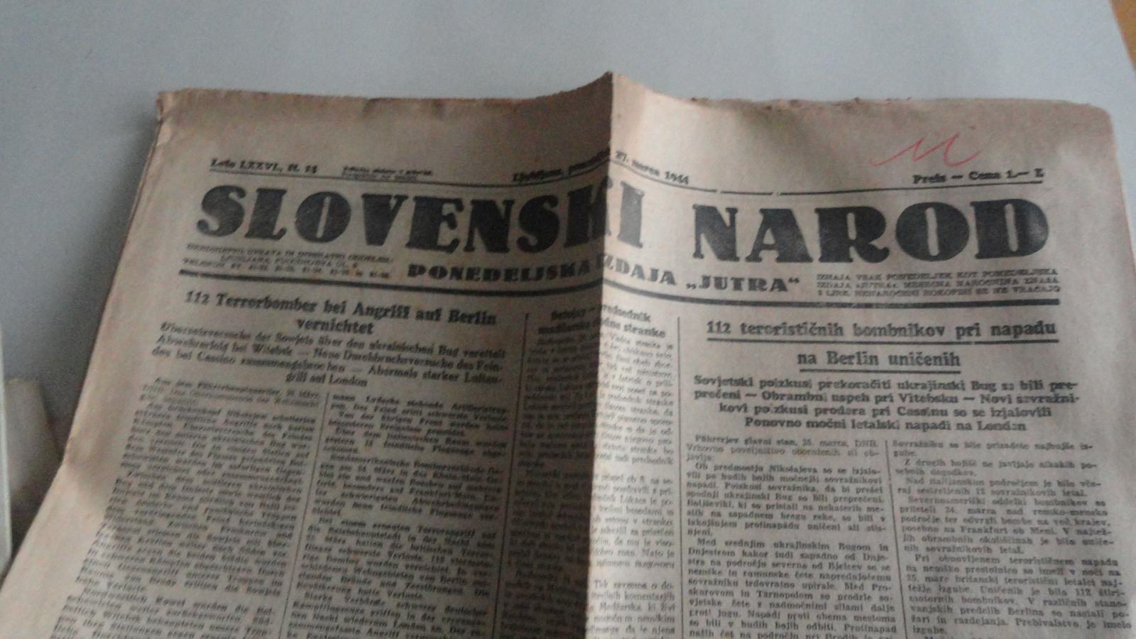 ČASOPIS SLOVENSKI NAROD 27.MAREC 1944
