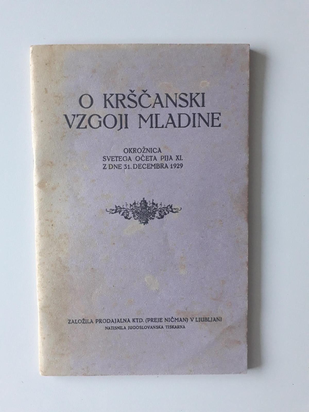 O KRŠČANSKI VZGOJI MLADINE, 1929