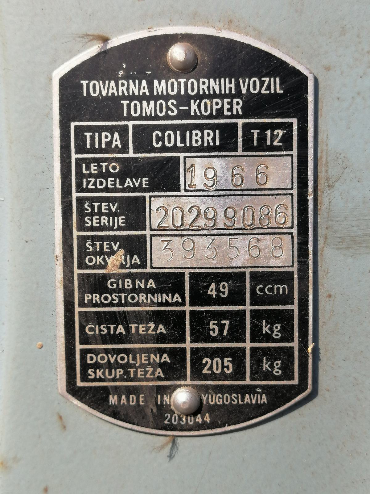 Tomos Colibri T12 49 cm3, 1966 l.