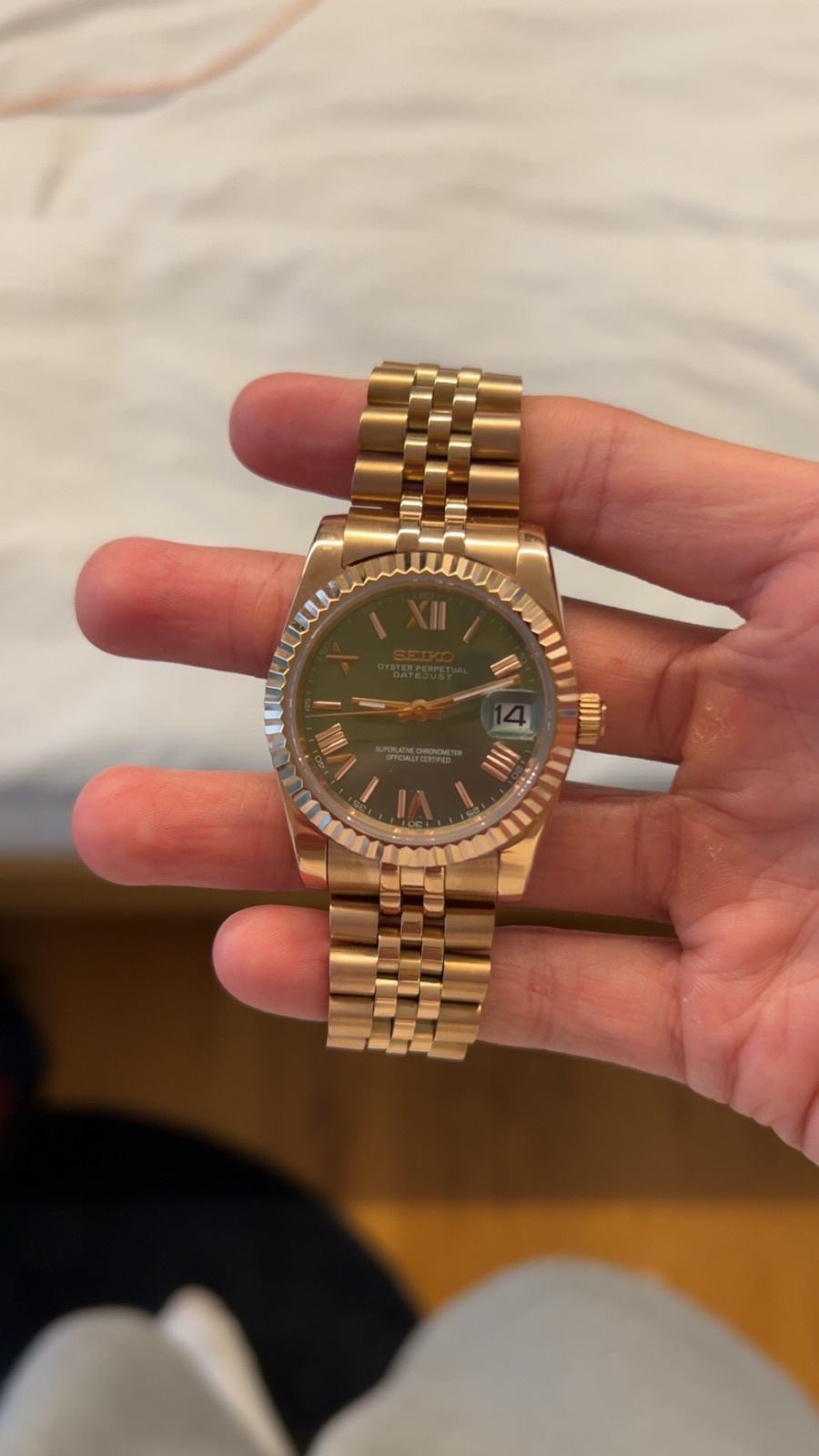 Rose gold olive dial Seiko mod Datejust (narejena ročno od mene)