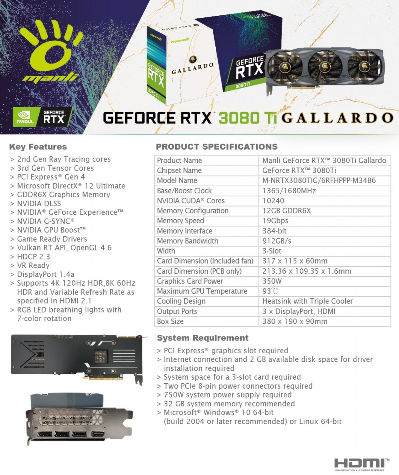 Manli NVIDIA GeForce RTX™ 3080Ti 12 GB
