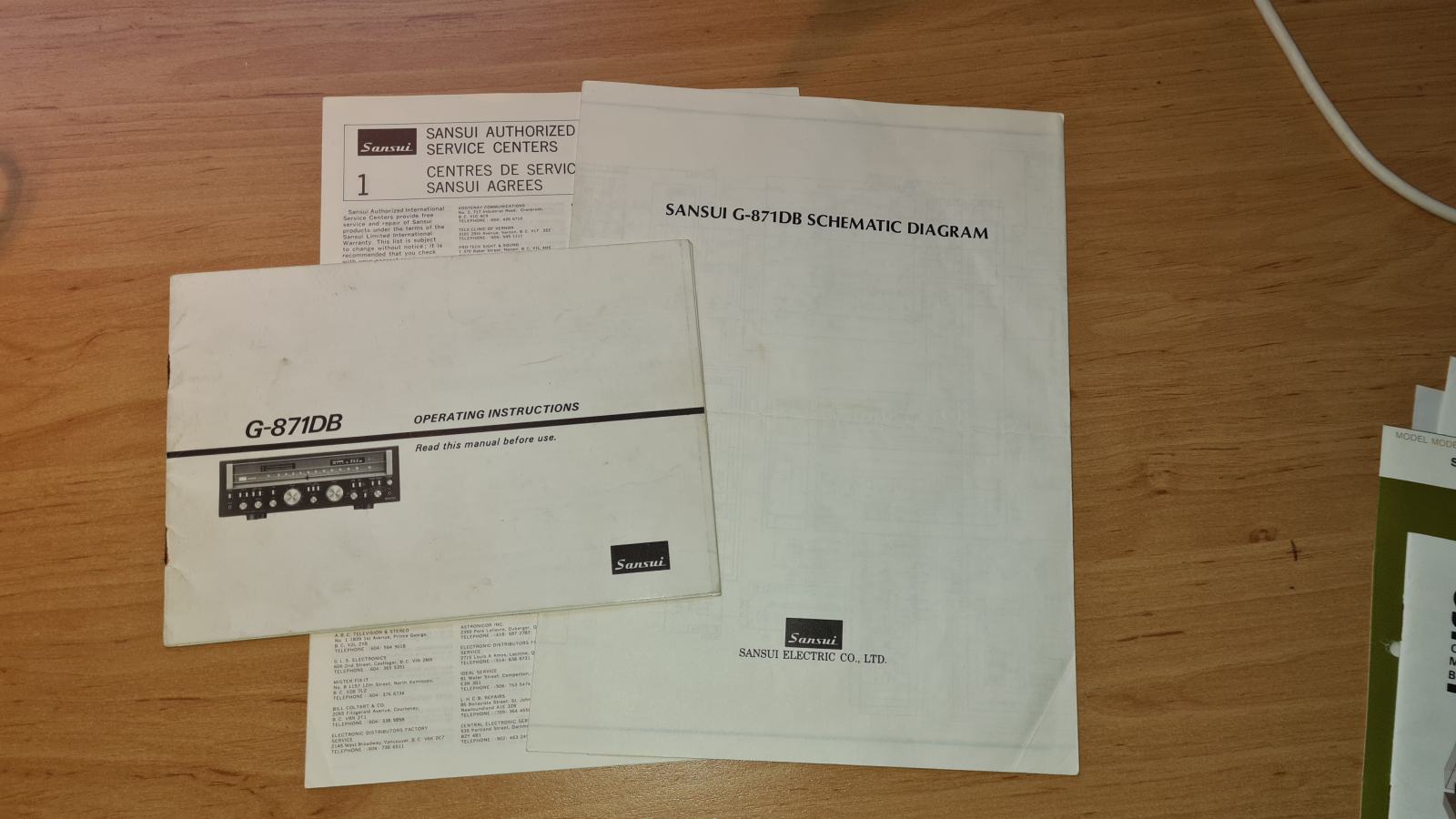 SANSUI G871DB Manual, Načrt, Garancijski list