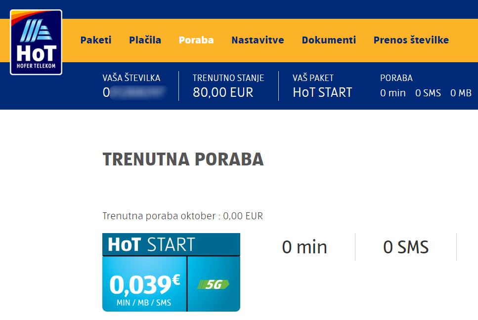 HOT (Hofer Telekom) SIM kartica NOVA z 80€ dobroimetja