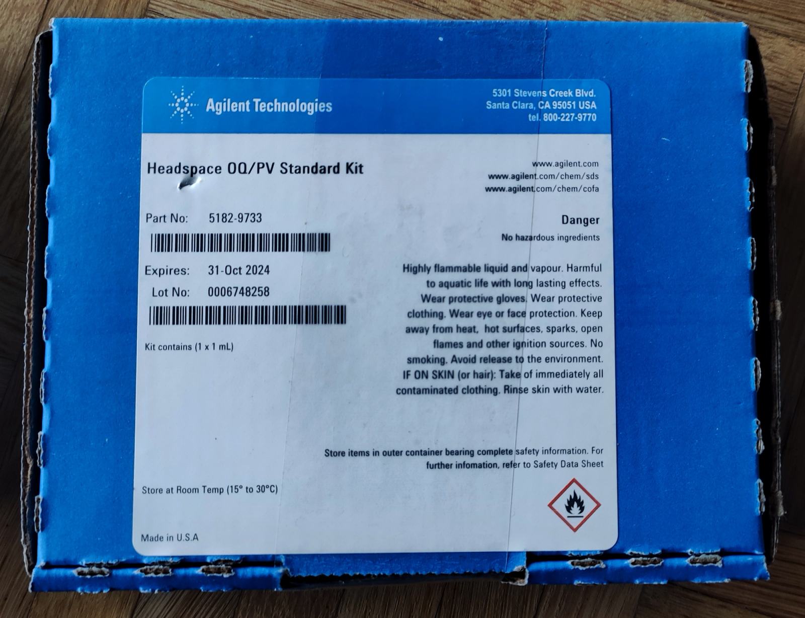agilent headspace oq/pv standard kit 5182-9733