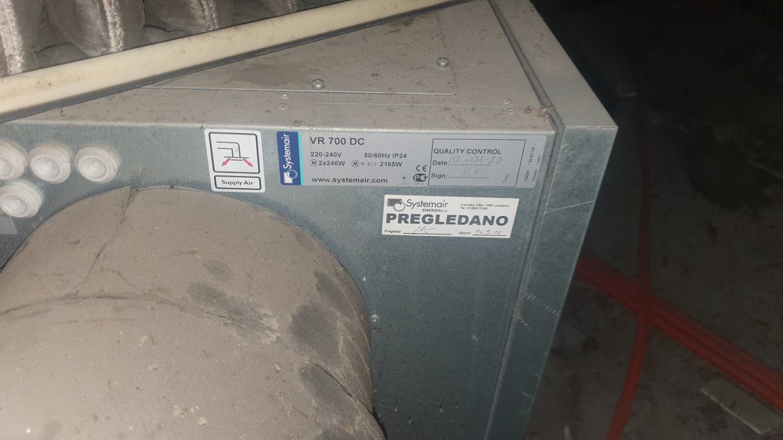 Systemair VR 700 DC, rekuperacija sistem prezračevanje