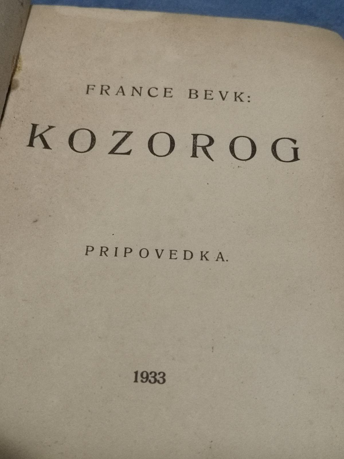 1 izdaja KOZOROG 1933, FRANCE BEVK knjiga