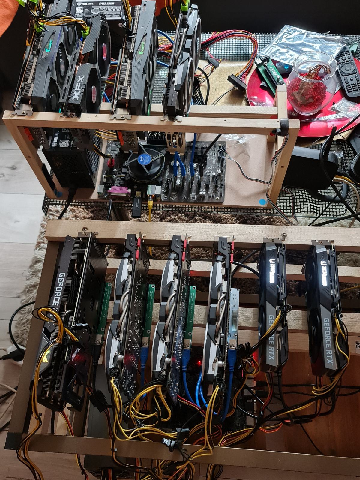 Mining rig 2x 5700xt 3x 1070 1x rx 580 3x 3060ti 1x 1080ti