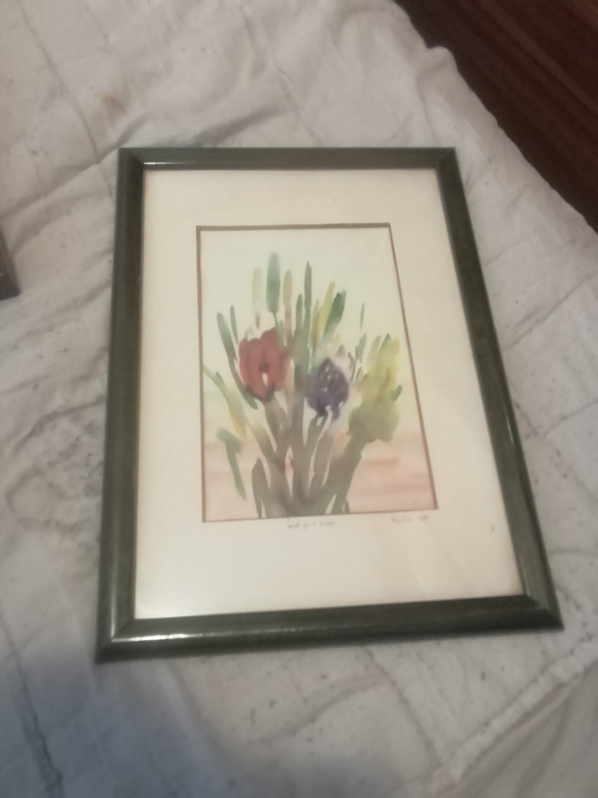 SLIKA V OKVIRJU 40 X 30 TEMPERA NA RISALNI LIST AVGUST LAH LETO 1984