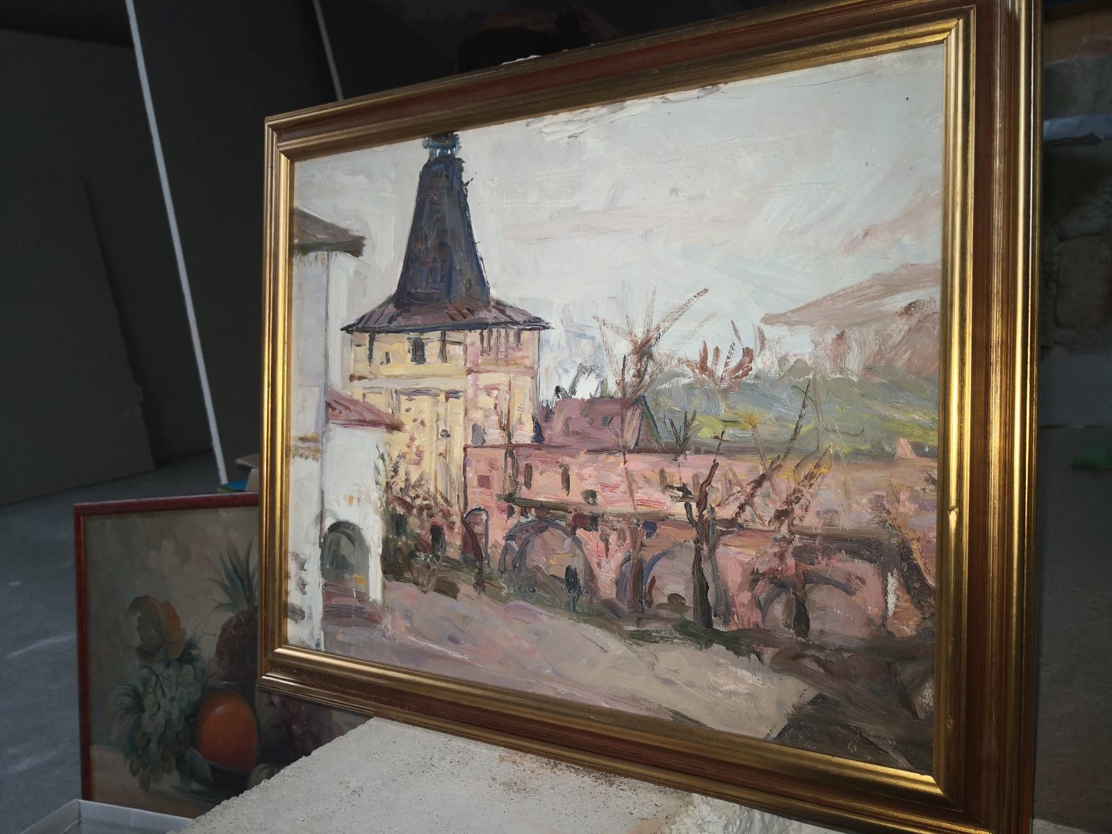 Stara oljna slika,1960 leta, olje na, plošči, gra na sliki,
