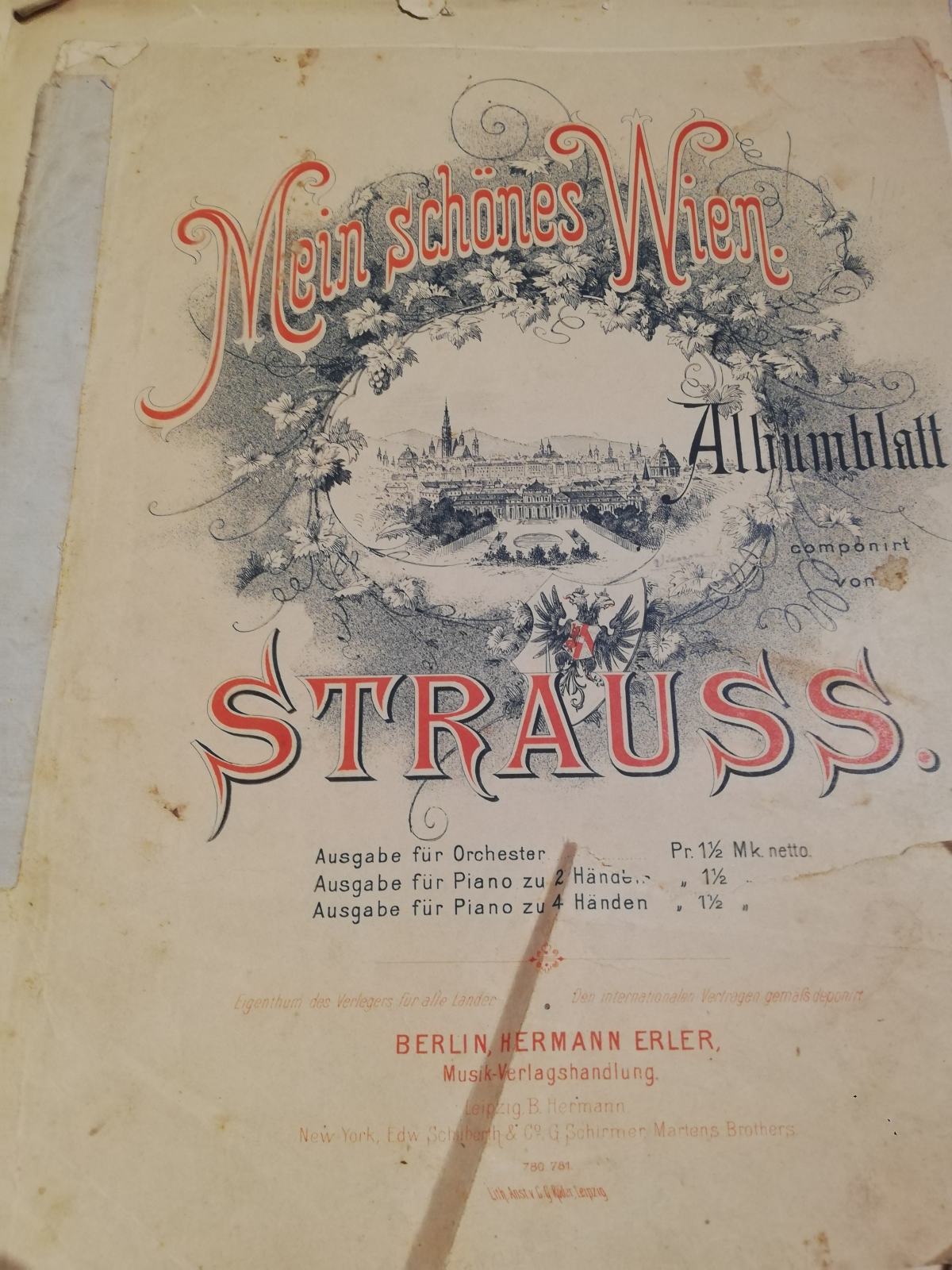 Zelo stare glasbene note STRAUSS MEIN SCHÖNES WIEN NERMANN ERLER