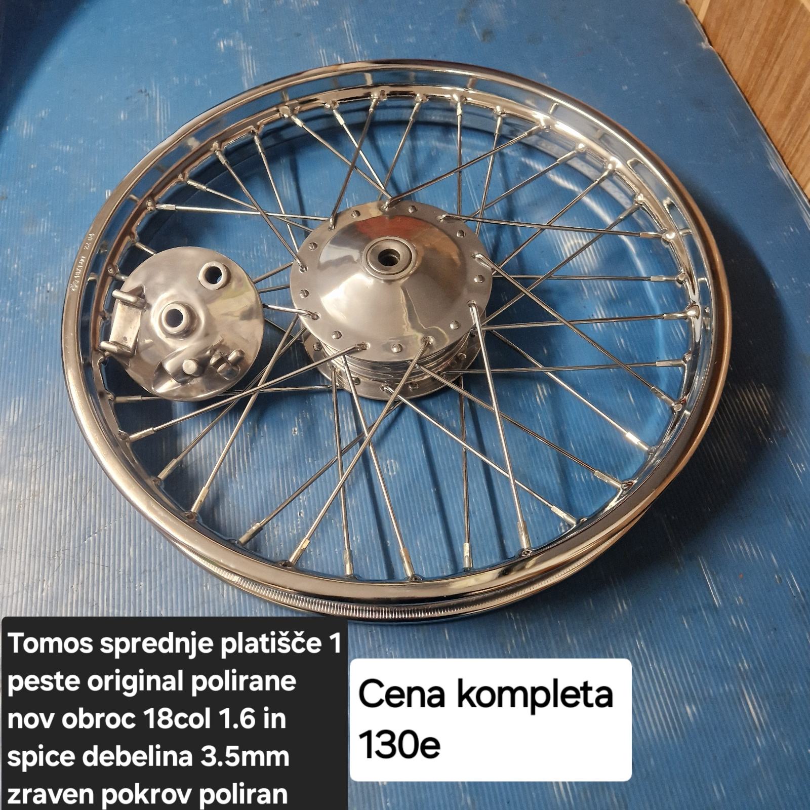 Tomos sprednje kolo 18col na novo sestavljeno - pesta polirana
