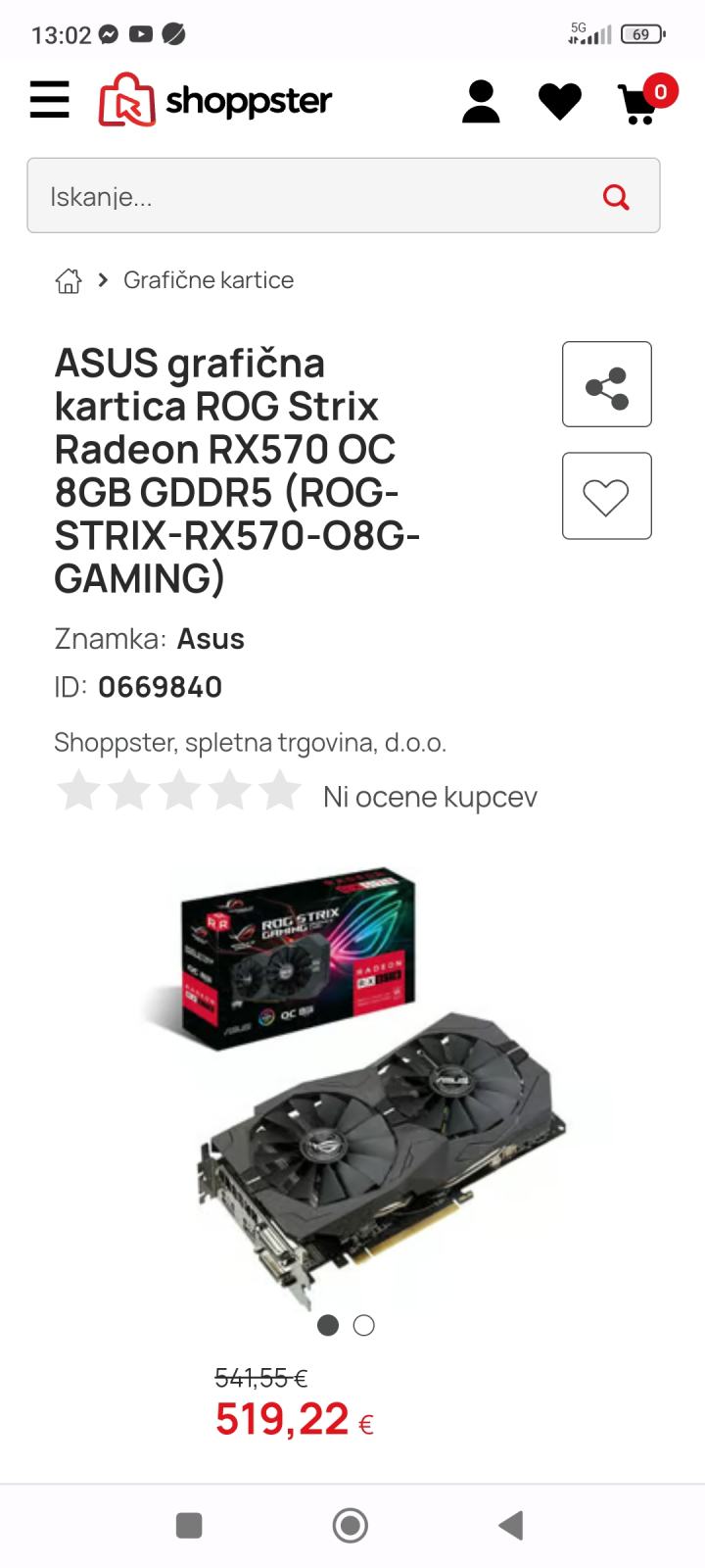 ASUS grafična kartica ROG Strix Radeon RX570 OC 8GB GDDR5