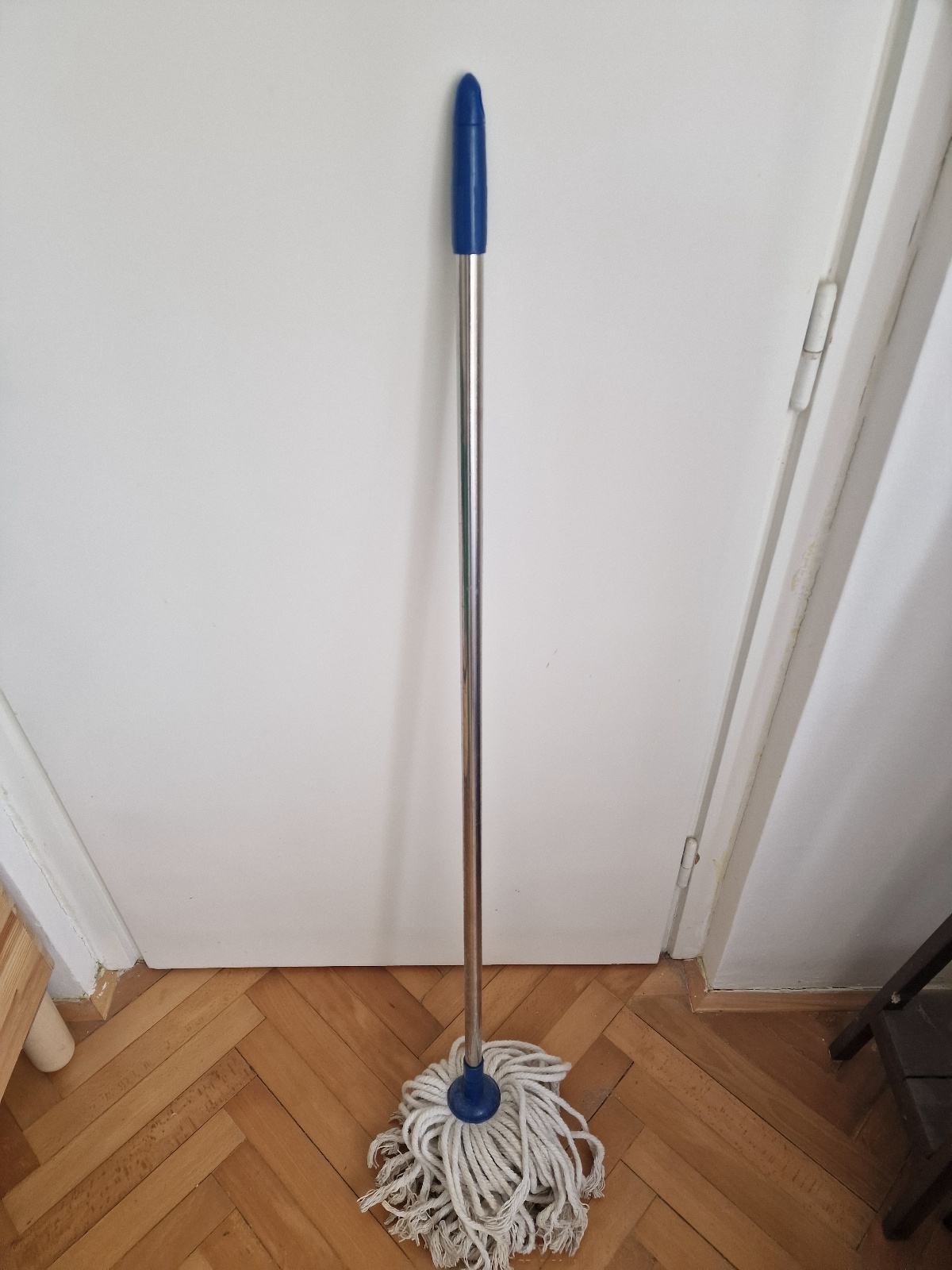 vedro in metla za čiščenje po tleh