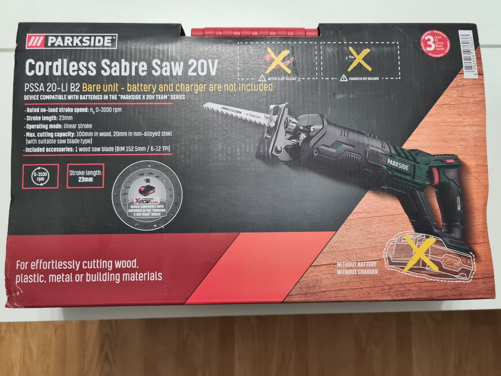 Parkside akumulatorska sabljasta žaga 20 V