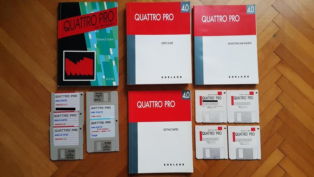 Vintage DOS program za razpredelnice Quattro Pro 4.0 in 3.0 s knjigami