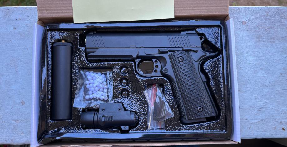 AIRSOFT GALAXY G 25 A Full METAL GUN Pištola black prigušivač + laser