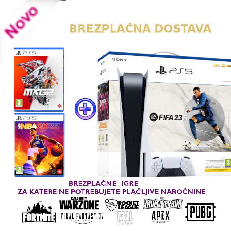 SONY Playstation 5 športni komplet NBA 2K23, FIFA 23 in MXGP 2020