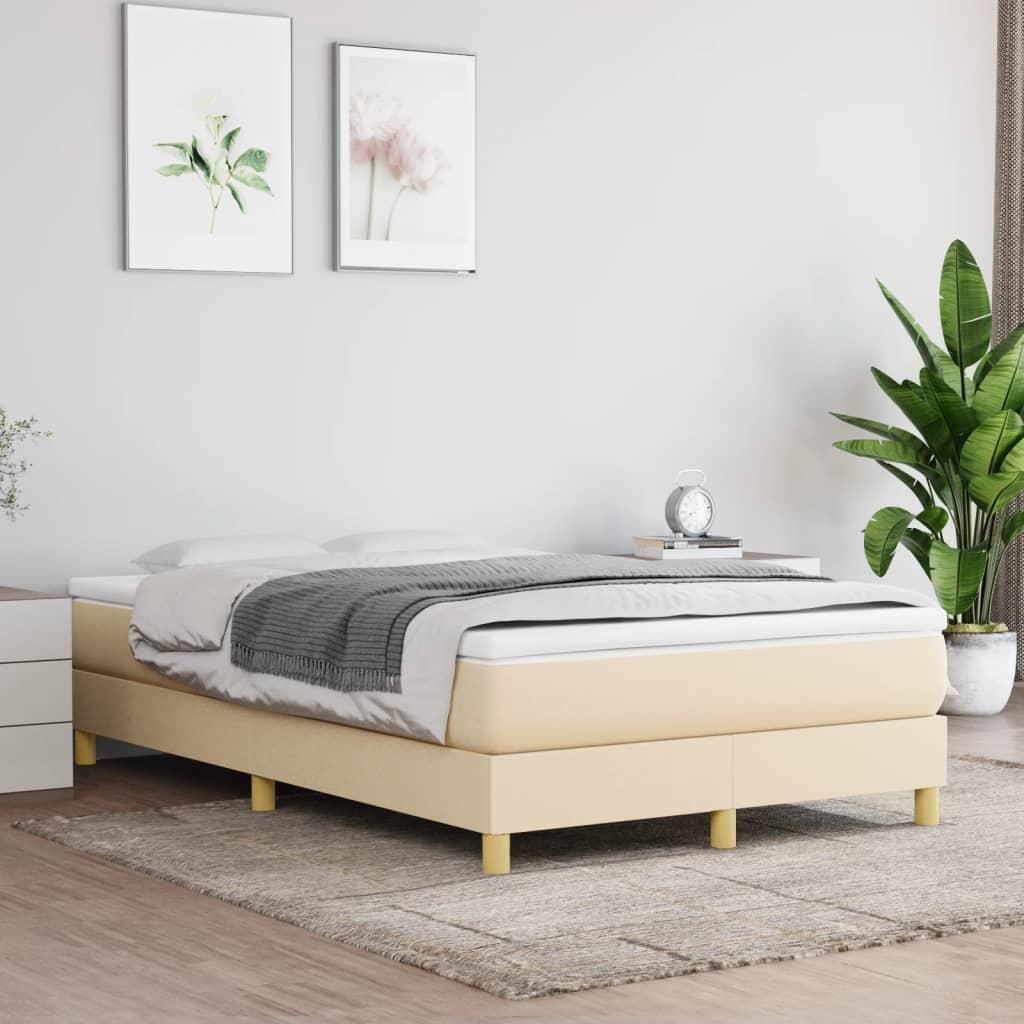 vidaXL Box spring postelja z vzmetnico krem 120x200 cm blago