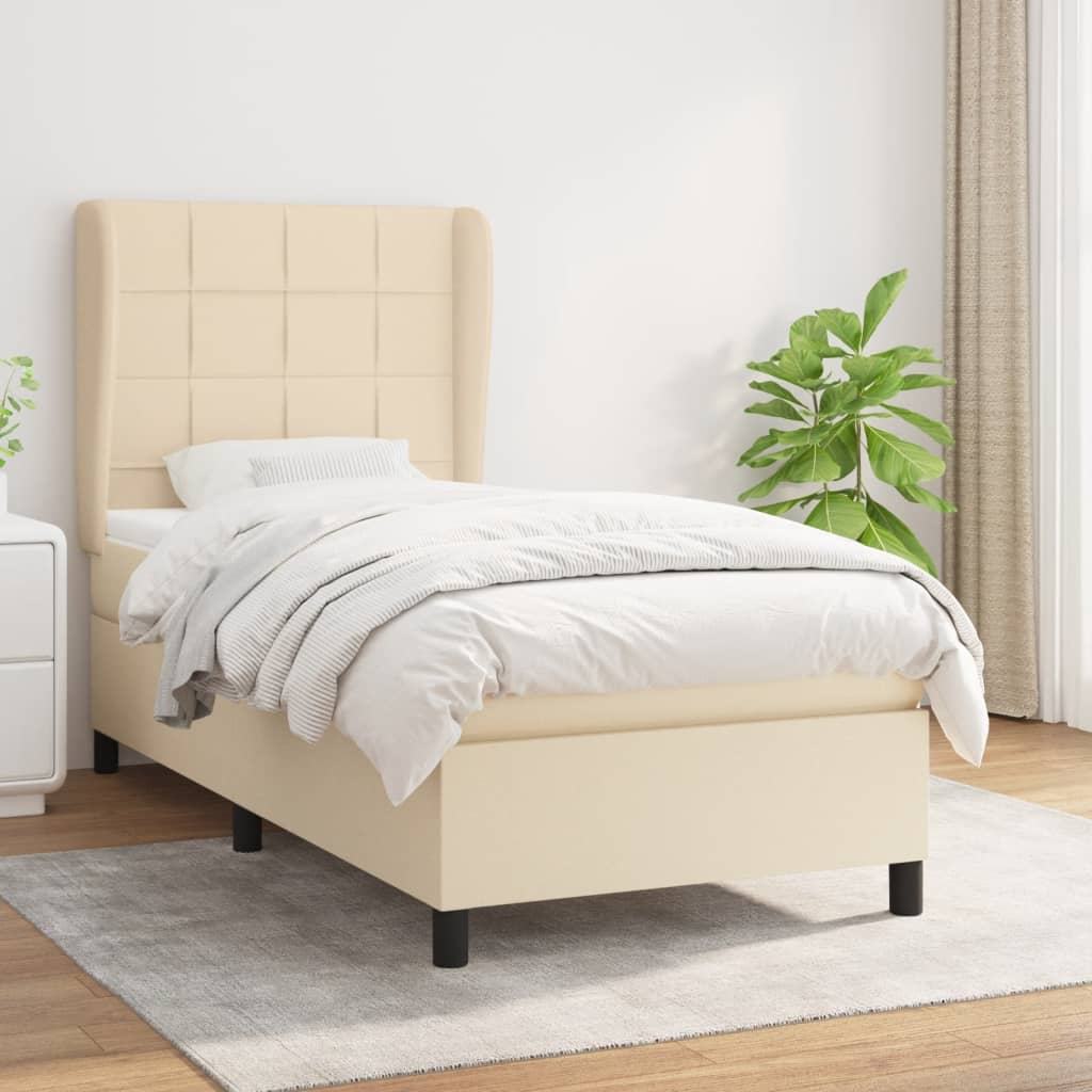 vidaXL Box spring postelja z vzmetnico krem 90x200 cm blago