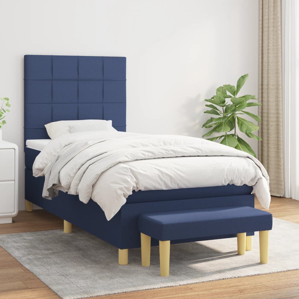 vidaXL Box spring postelja z vzmetnico moder 90x200 cm blago