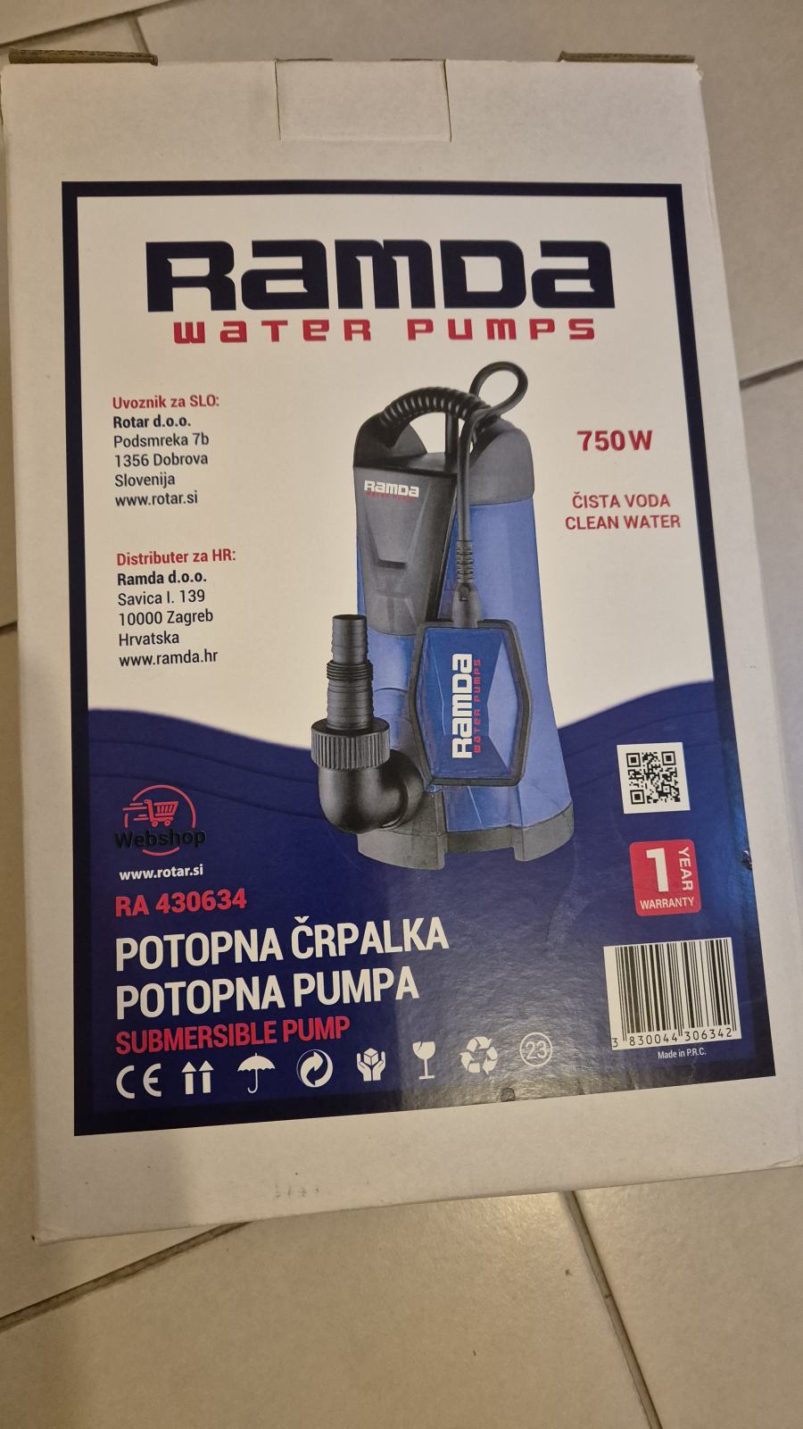 RAMDA potopna črpalka 750W nova
