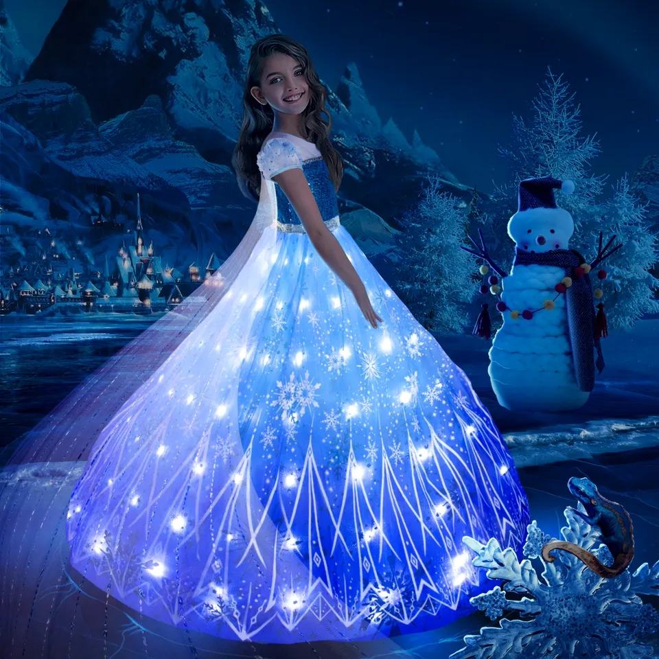 Pustni kostum Elsa z LUČKAMI kostumi ledena princesa Elza Frozen maska
