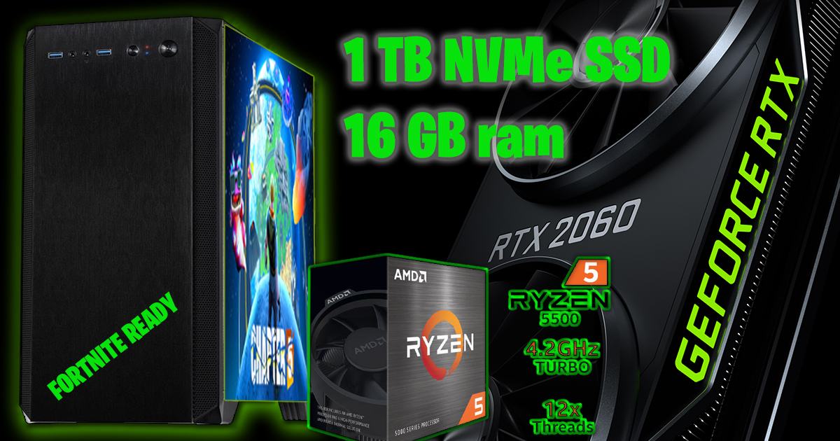 UGODNO! Gaming PC Ryzen 5500 Nvidia RTX 2060 16GB 1TB NVMe računalnik