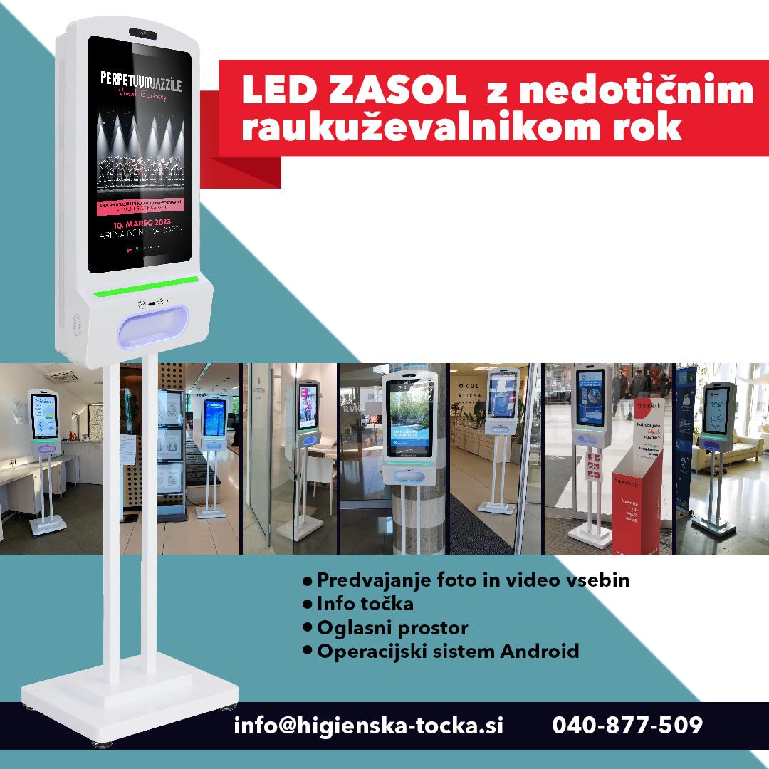 LED ZASLON z nedotičnim razkuževalnikom rok / AKCIJSKA CENA