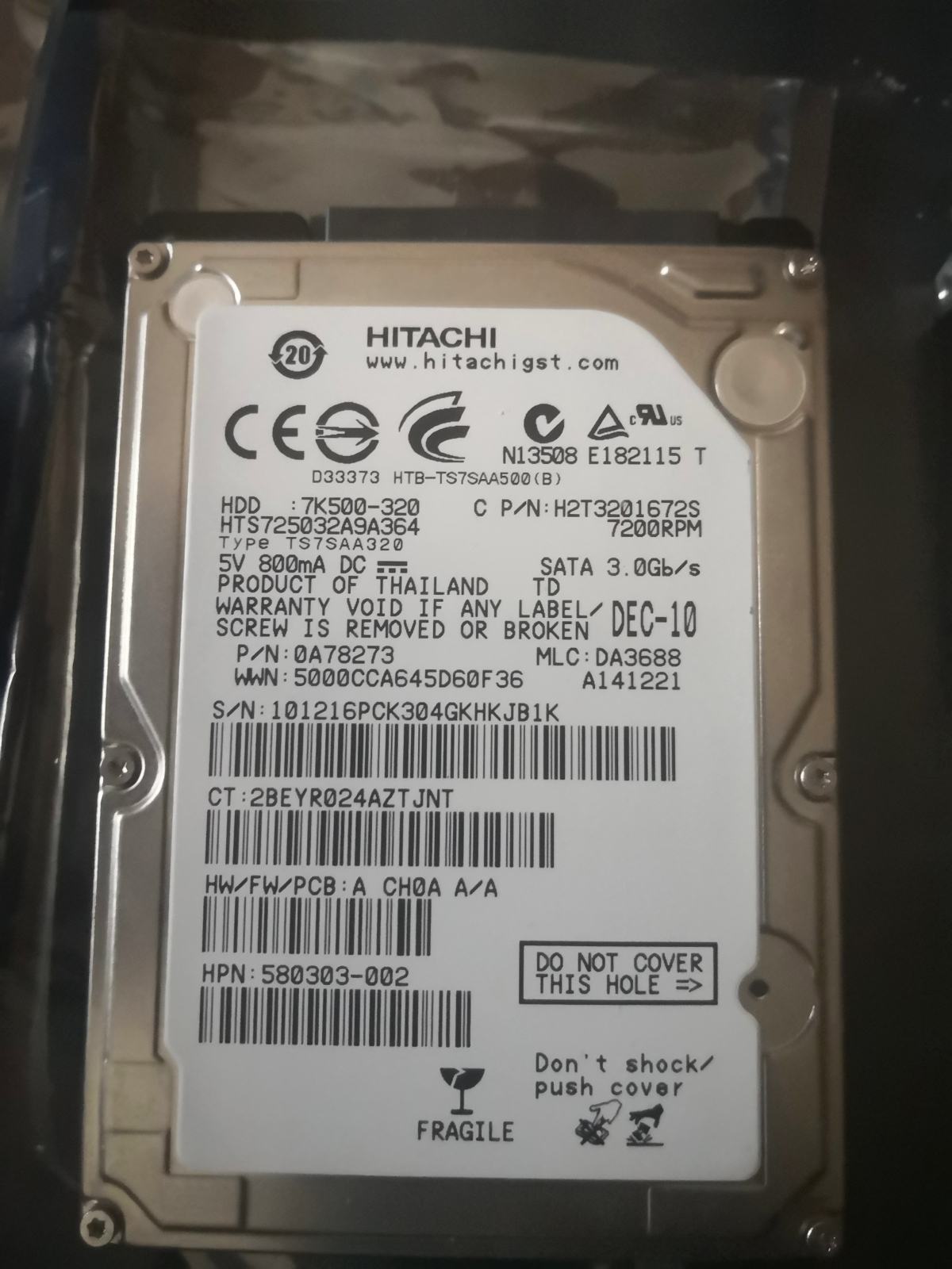 Trdi disk Hitachi 2,5, 7K500-320, SATA 320GB