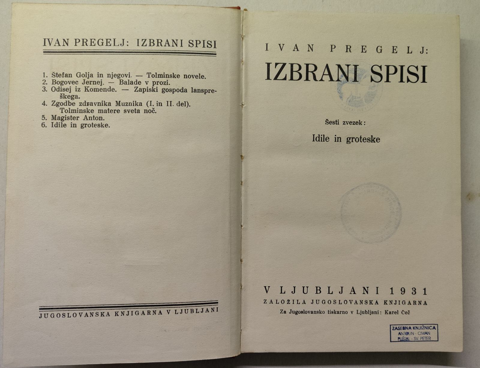 Idile in groteske / Ivan Pregelj, 1931