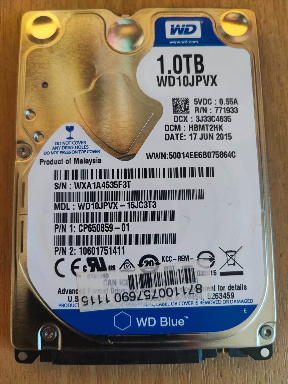 Trdi disk WD Blue 1 TB, SATA, 2,5 za prenosnike.