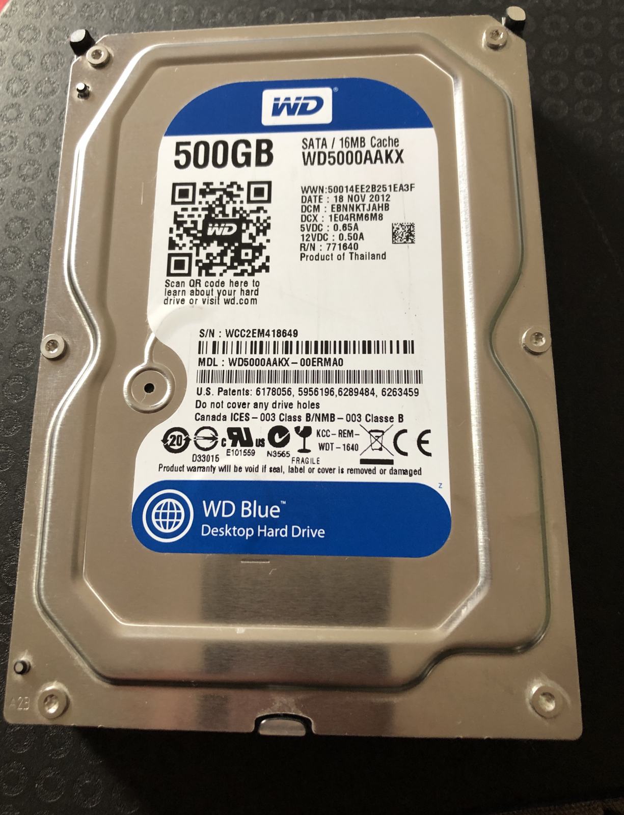 WD Blue 500 GB, SATA III, form factor 3,5