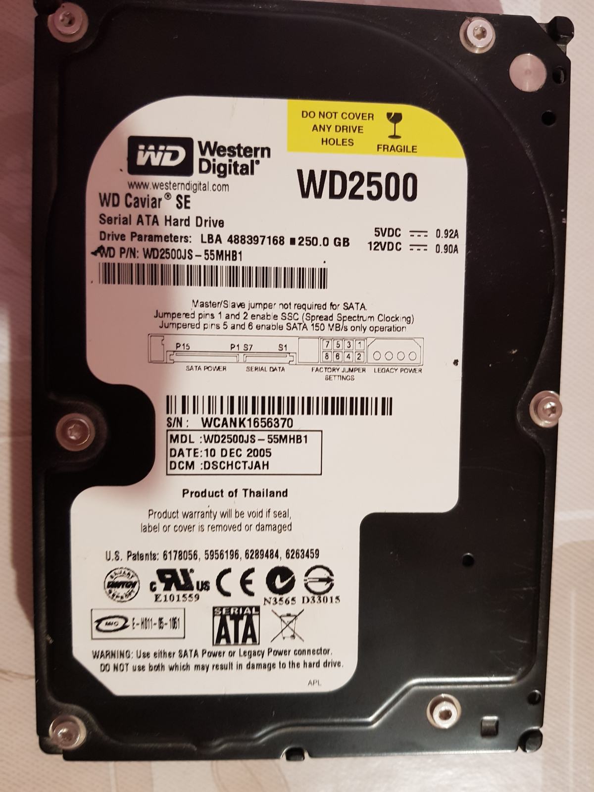 WESTERN DIGITAL WD2500JS-55MHB1