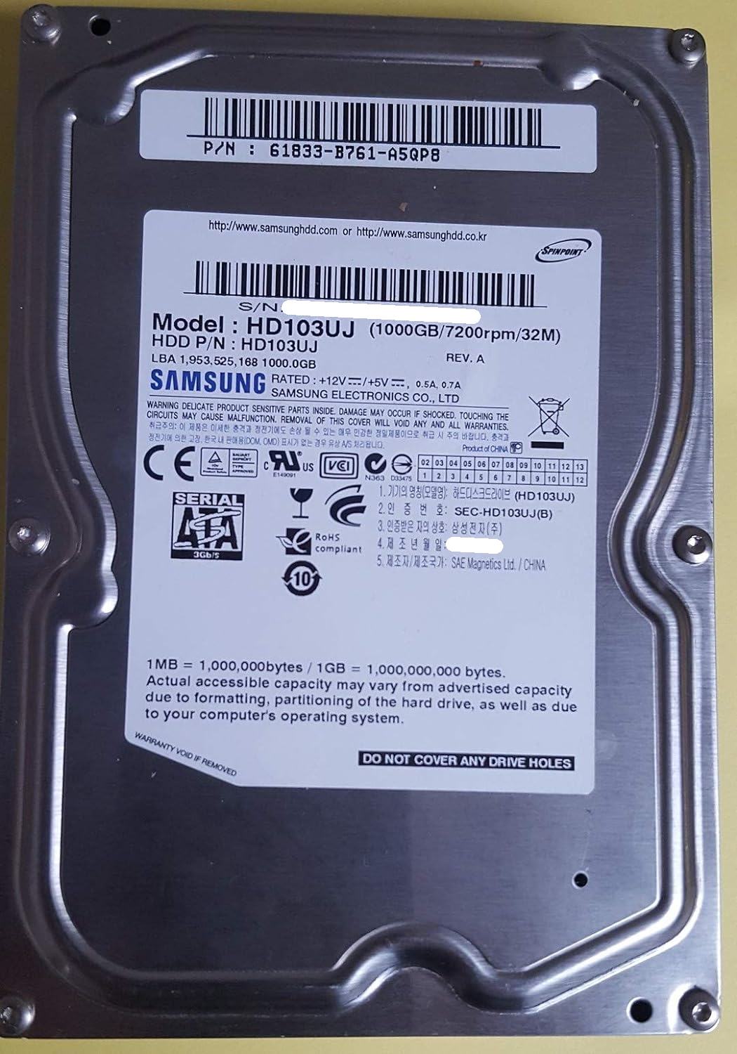 SAMSUNG Spinpoint F1 HD103UJ 1TB 3,5