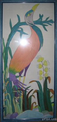 2 sliki, čaplja, čapla štorklja, slika, svila, okvir, steklo