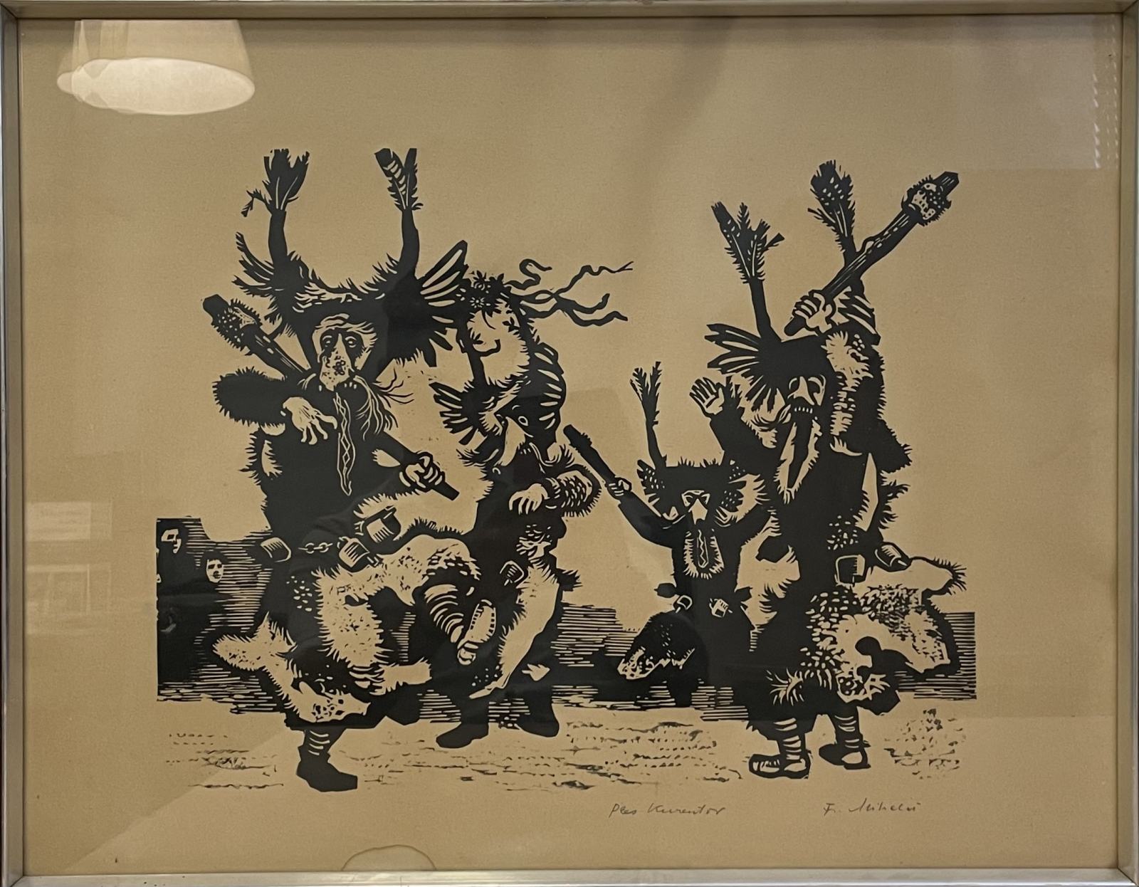 (9519) F. MIHELIČ, grafika, ples kurentov, 58cm x 46cm