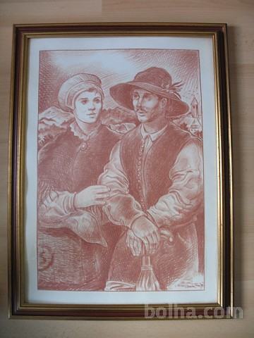 FRANCI NEMEC:SLOVENSKI PAR V NARODNI NOŠI (R.KREDA)