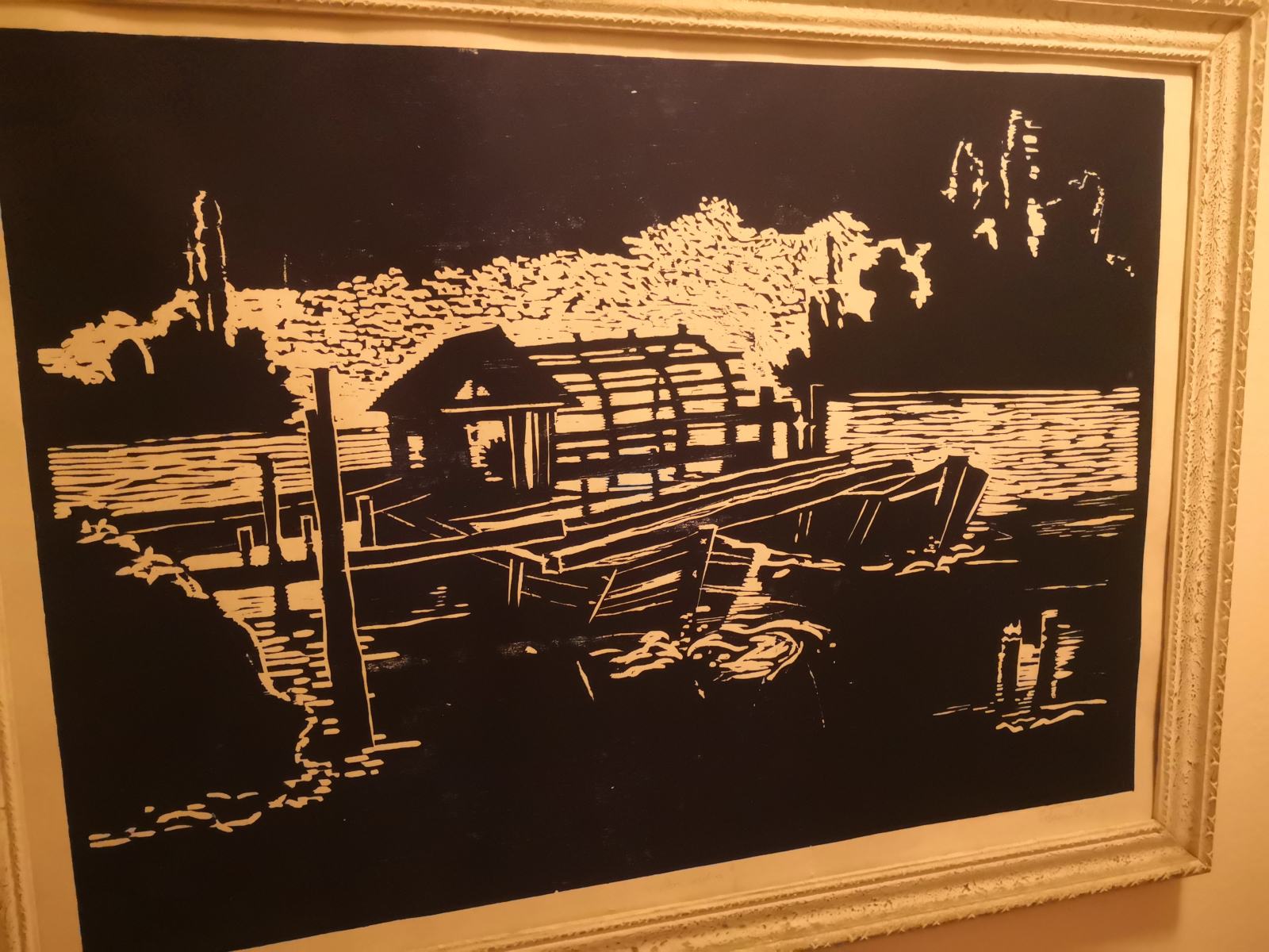 Grafika star mlin 1973,original lesorez,grafika,nedešifriran slikar,