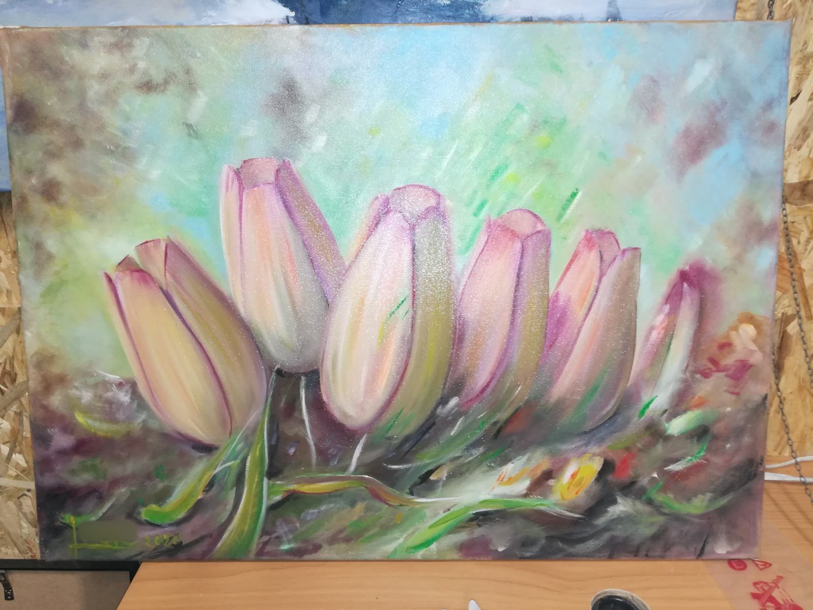 Oljna slika s tulipani